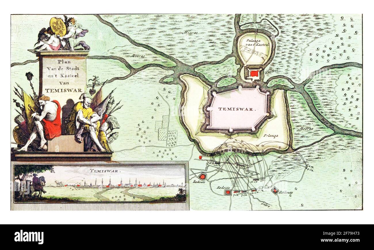 Map with a map of the fortifications around the city of Temesvar ...