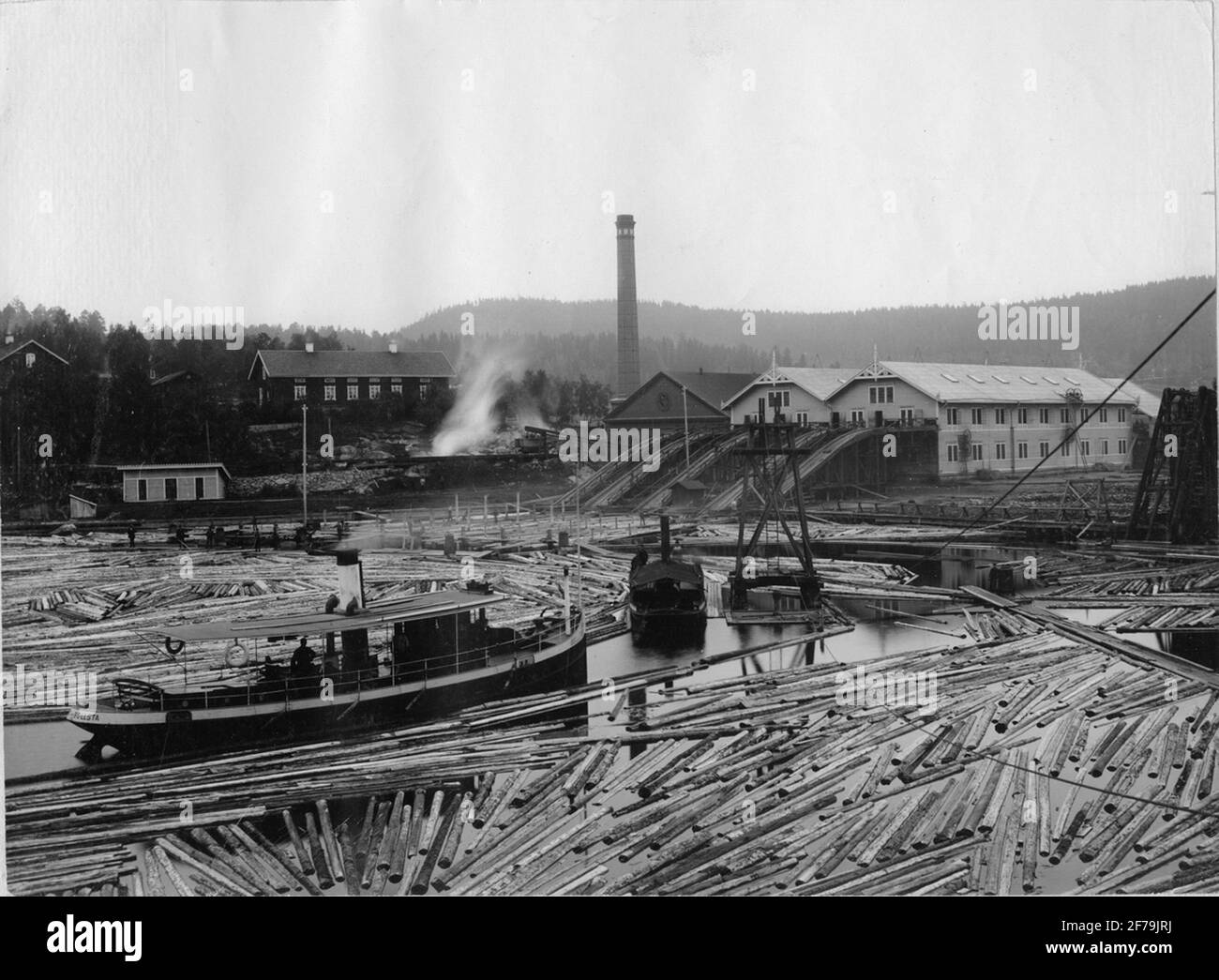 Bollsta use. Timber boom and inventory at the steam saw Stock Photo - Alamy