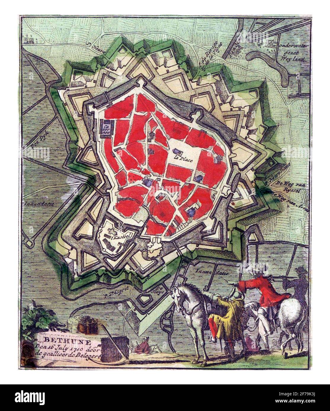 Map of the fortifications around the city of Bethune, vintage engraving ...