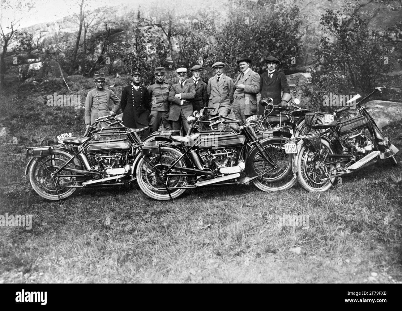 Enfield team behind their Royal Enfield motorcycles Stock Photo - Alamy