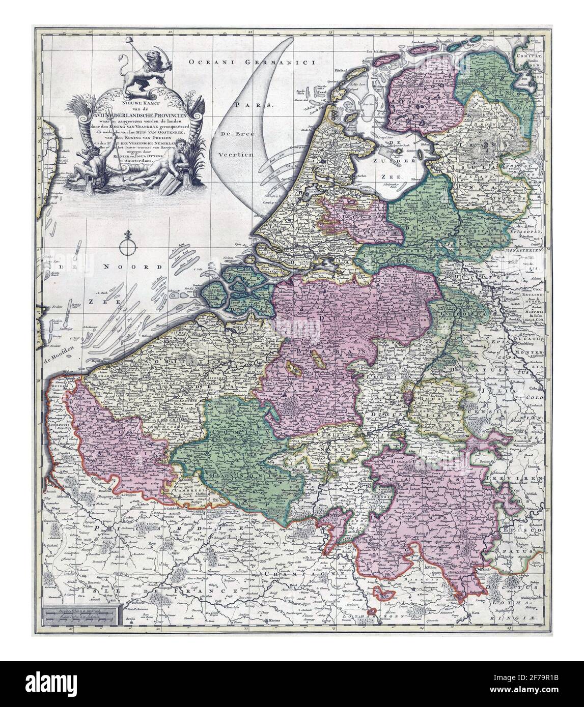 Map of the Republic of the Seven United Netherlands, vintage engraving ...