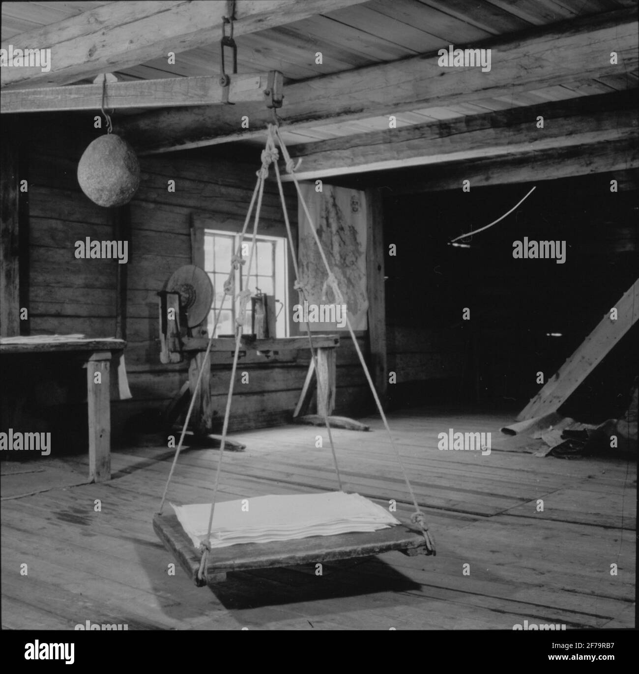 Pack chamber in Ösjöfors hand paper mill. In the foreground, wave for ...