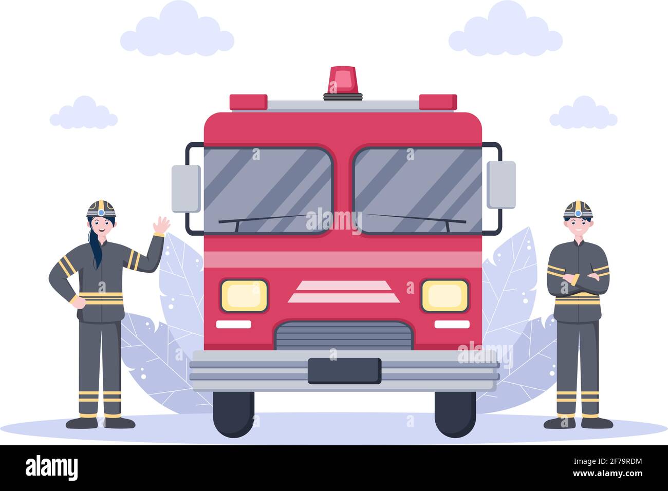 Firefighters With House Fire Engines, Helping People and Animal, Using ...