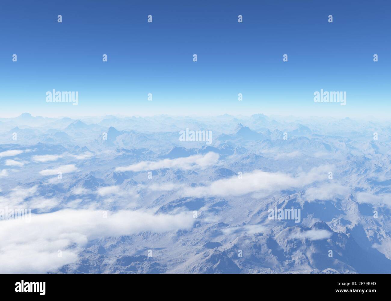 Mountains from a bird's eye view. Clouds cover the tops of the ...