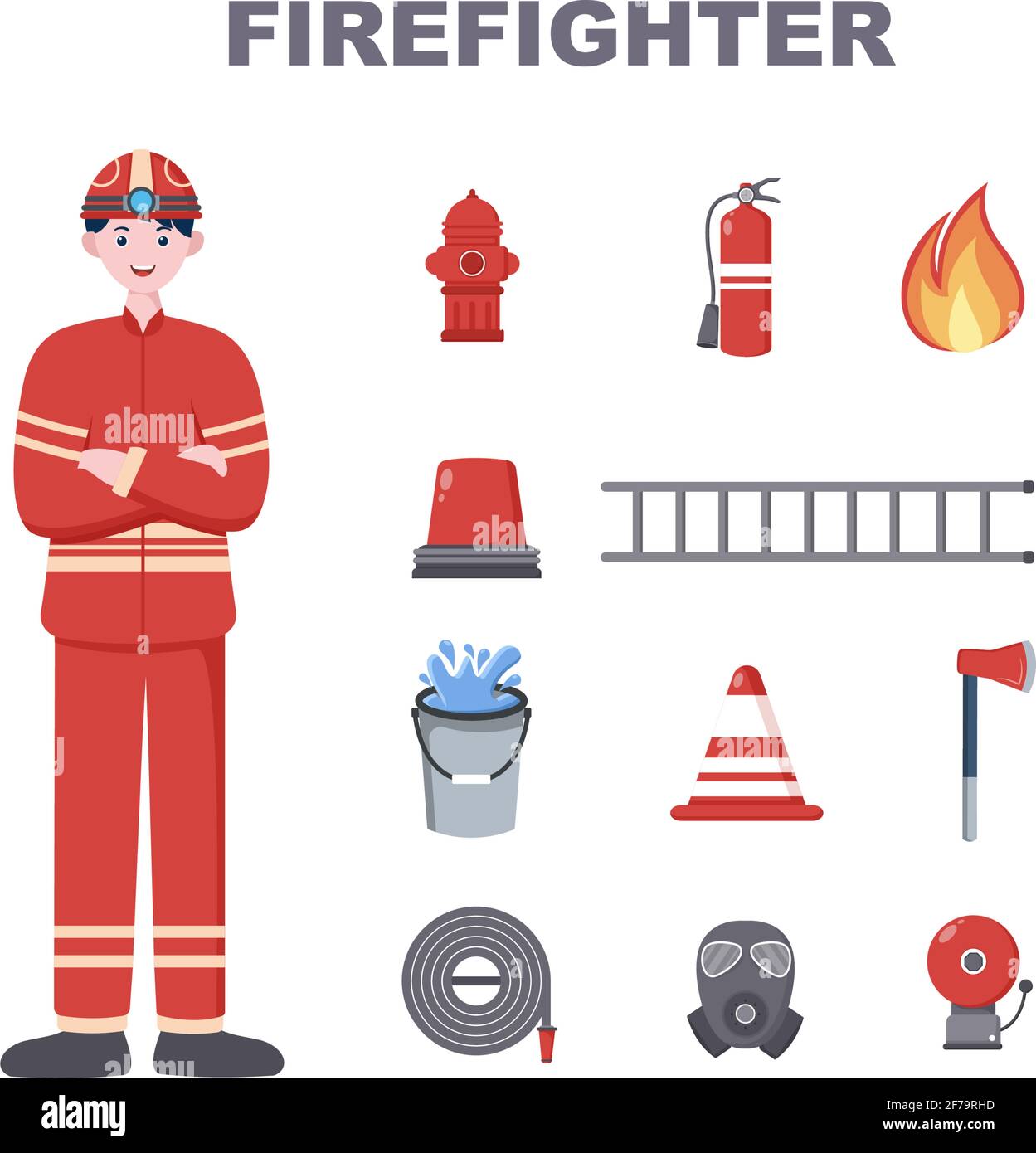 Firefighters With House Fire Engines, Helping People and Animal, Using ...