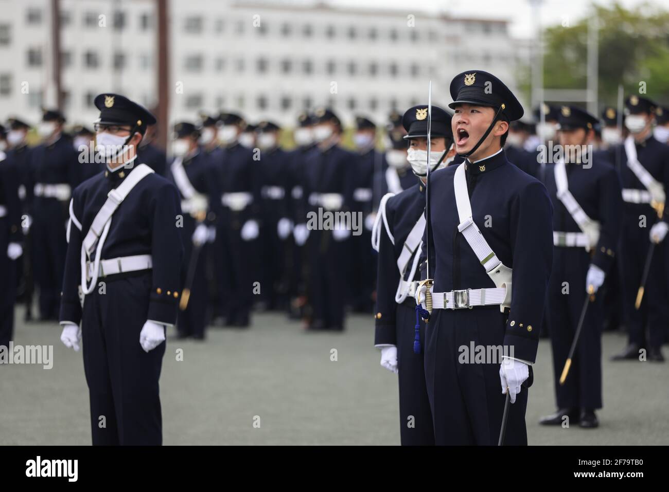 Students of the National Defense Academy perform a military parade ...