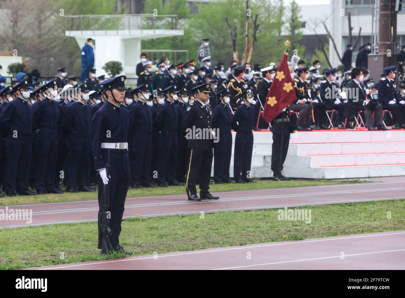 Students of the National Defense Academy perform a military parade ...