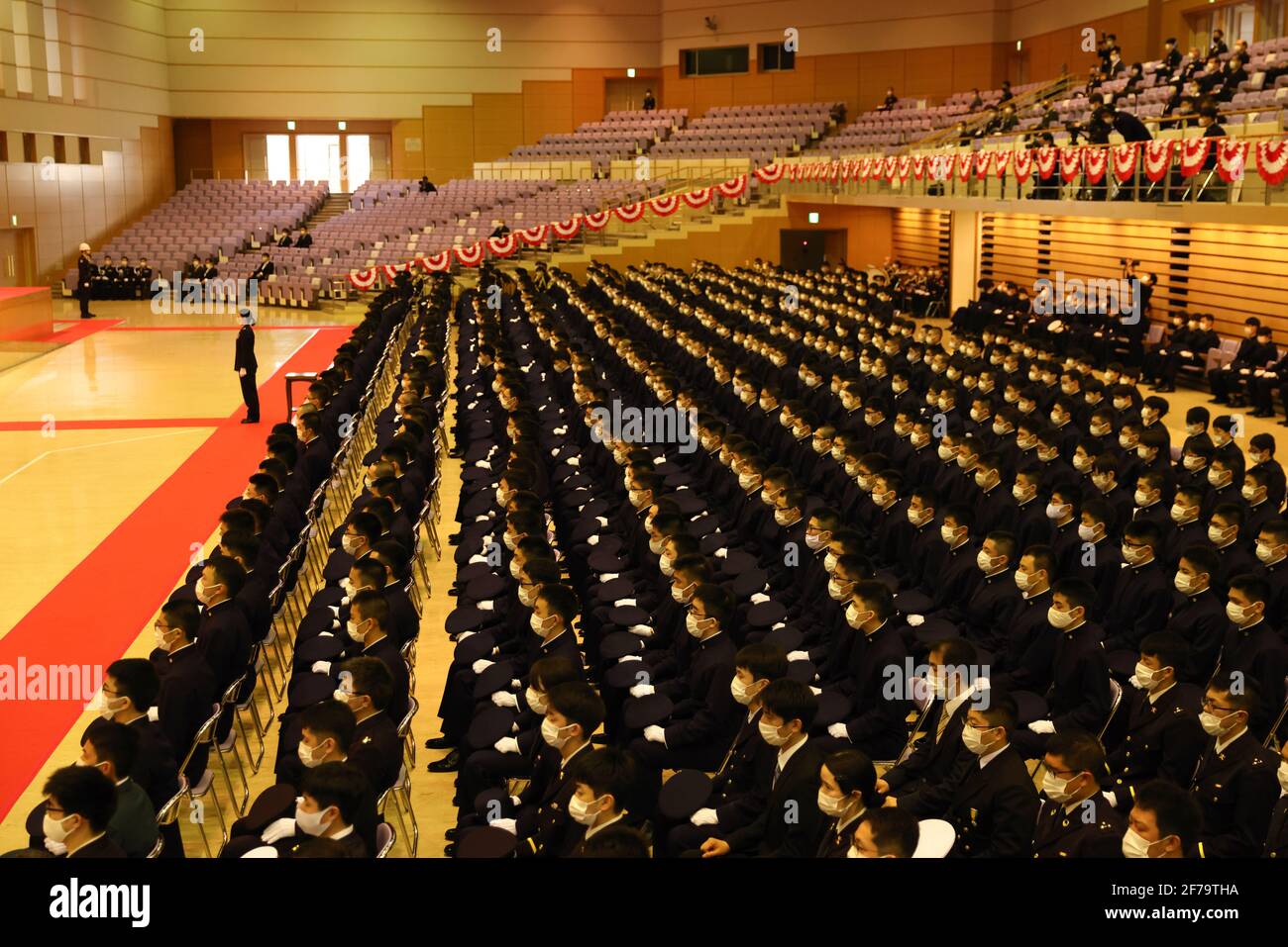 Future students of National Defense Academy listen to a speech by ...