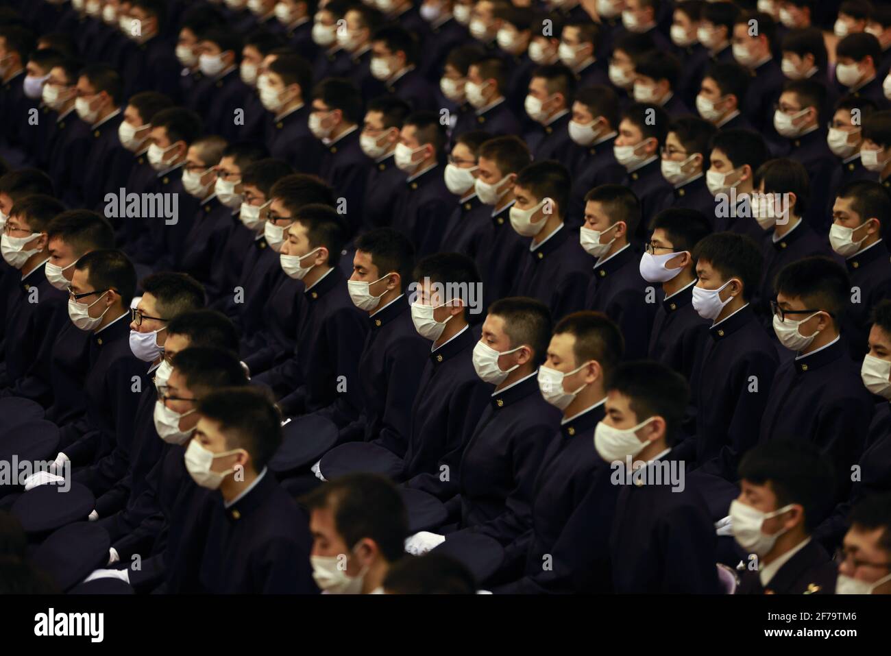 Future students of National Defense Academy listen to a speech by ...