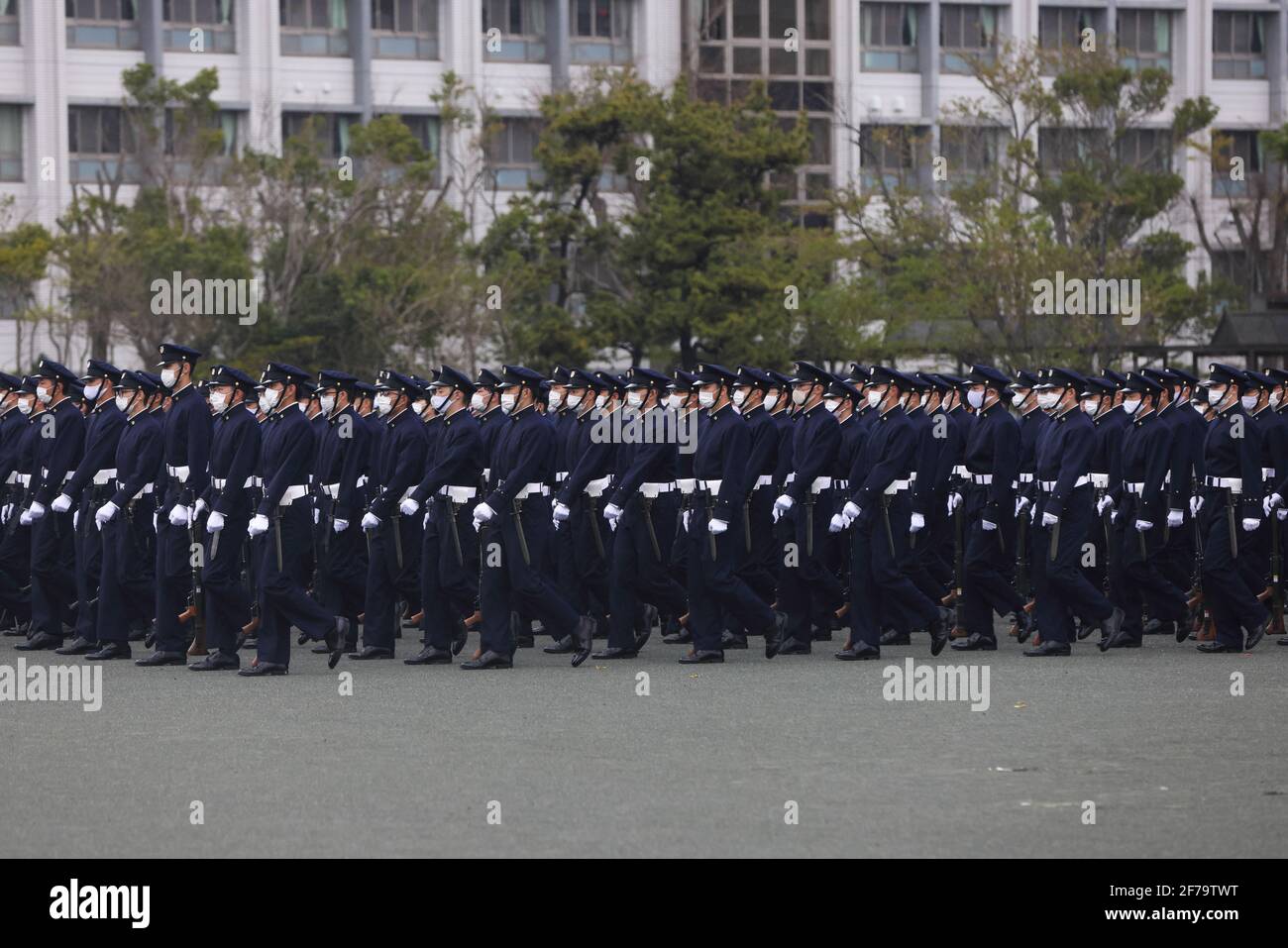 Students of the National Defense Academy perform a military parade ...