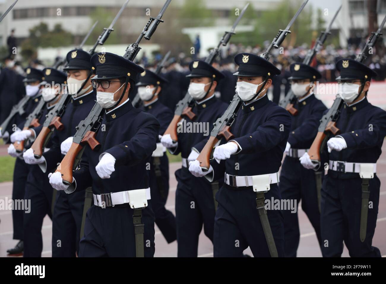 Students of the National Defense Academy perform a military parade ...