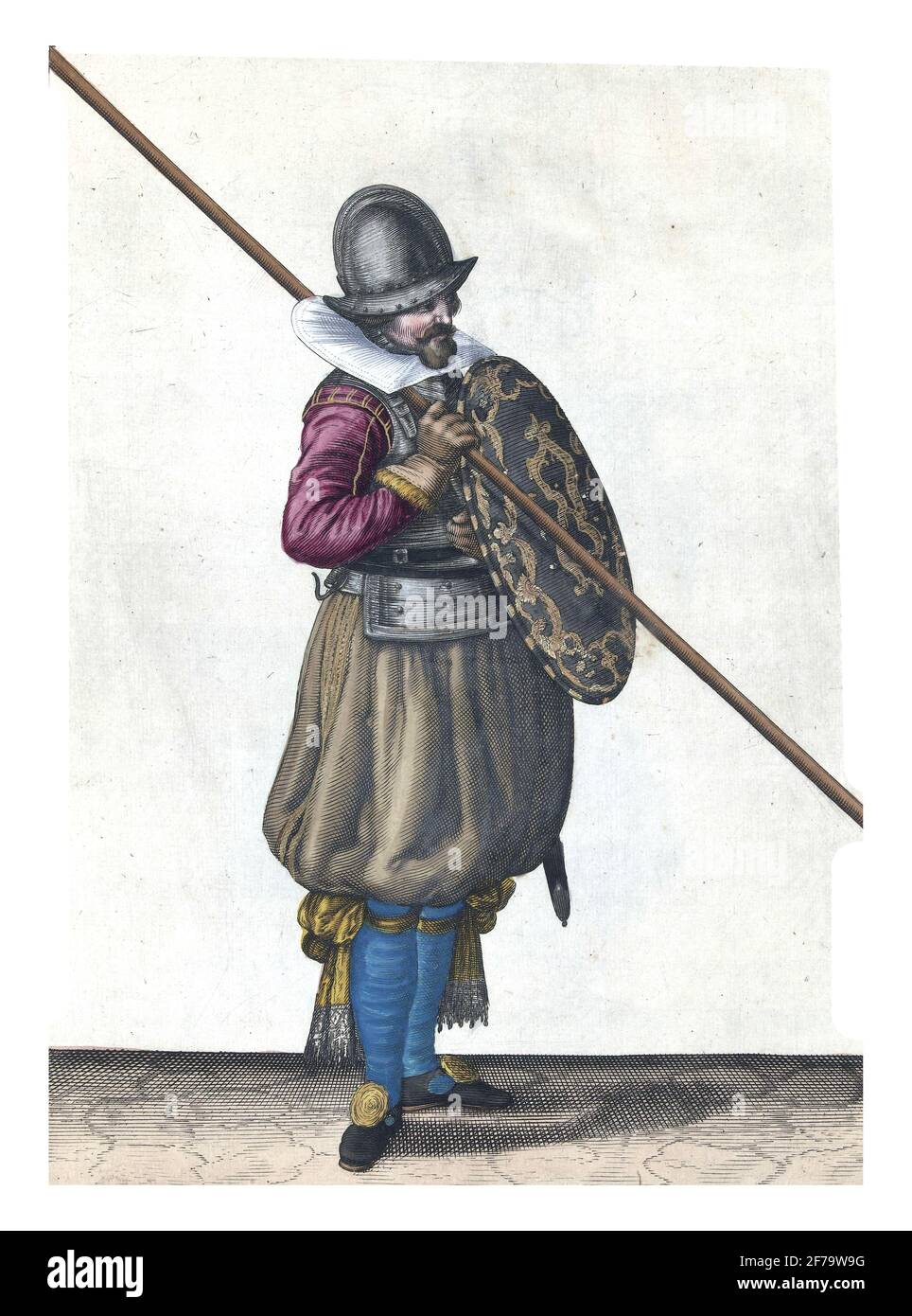 The exercise with shield and spear: the soldier holds the shield with ...