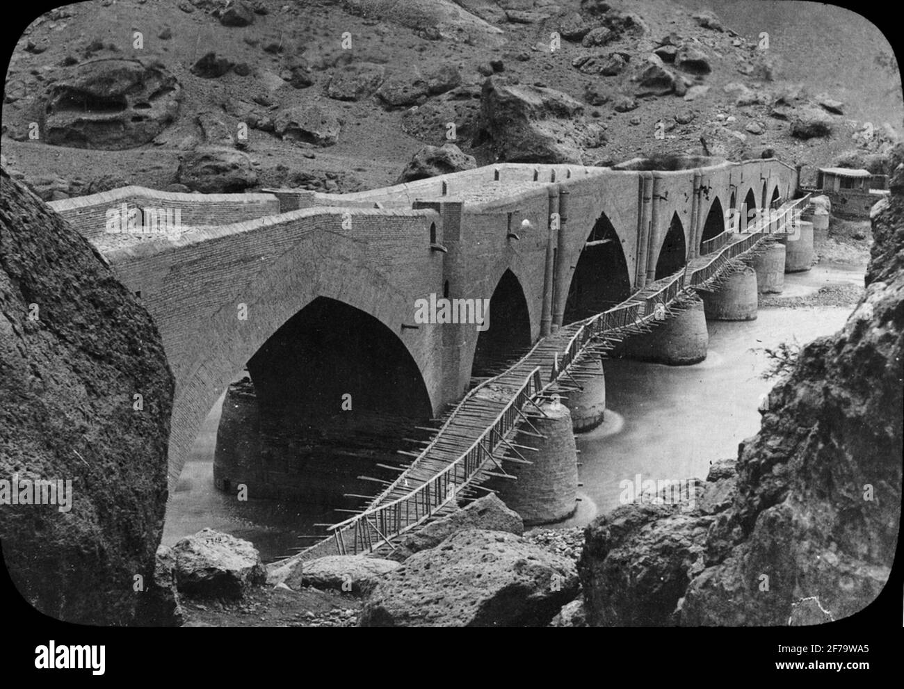 Light image, stone bridge / wall Samr less walkway over water Stock ...