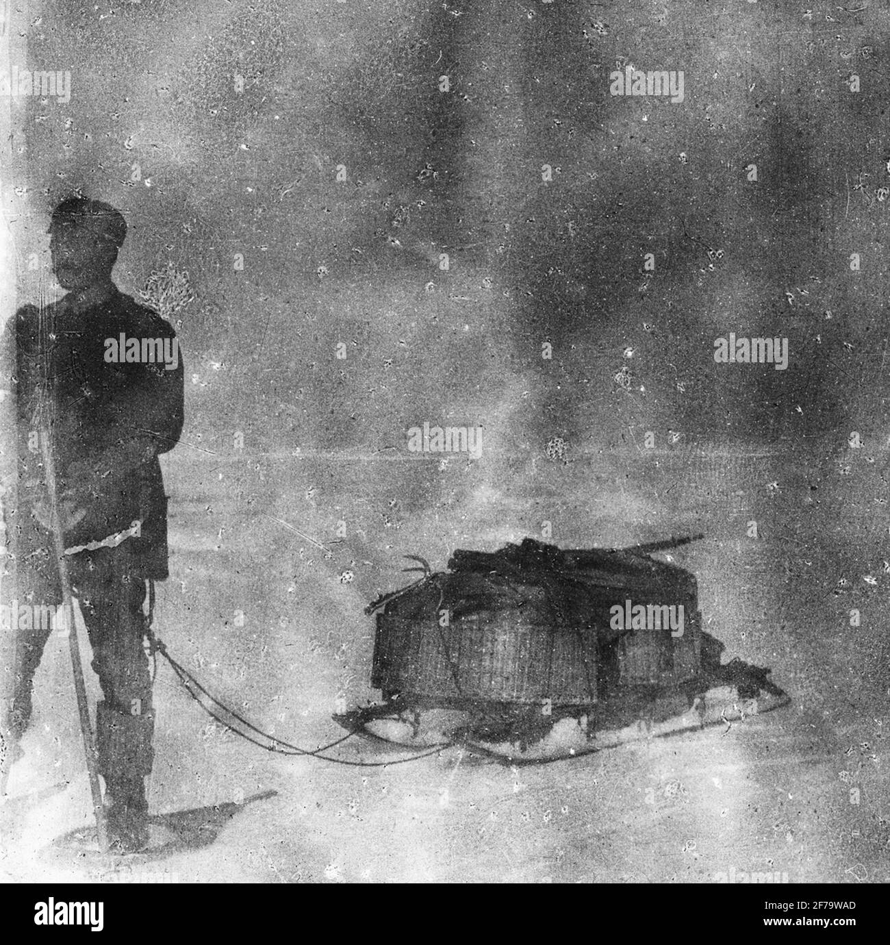 Nils Strindberg with loaded sledge during the Iceland. This is the only ...