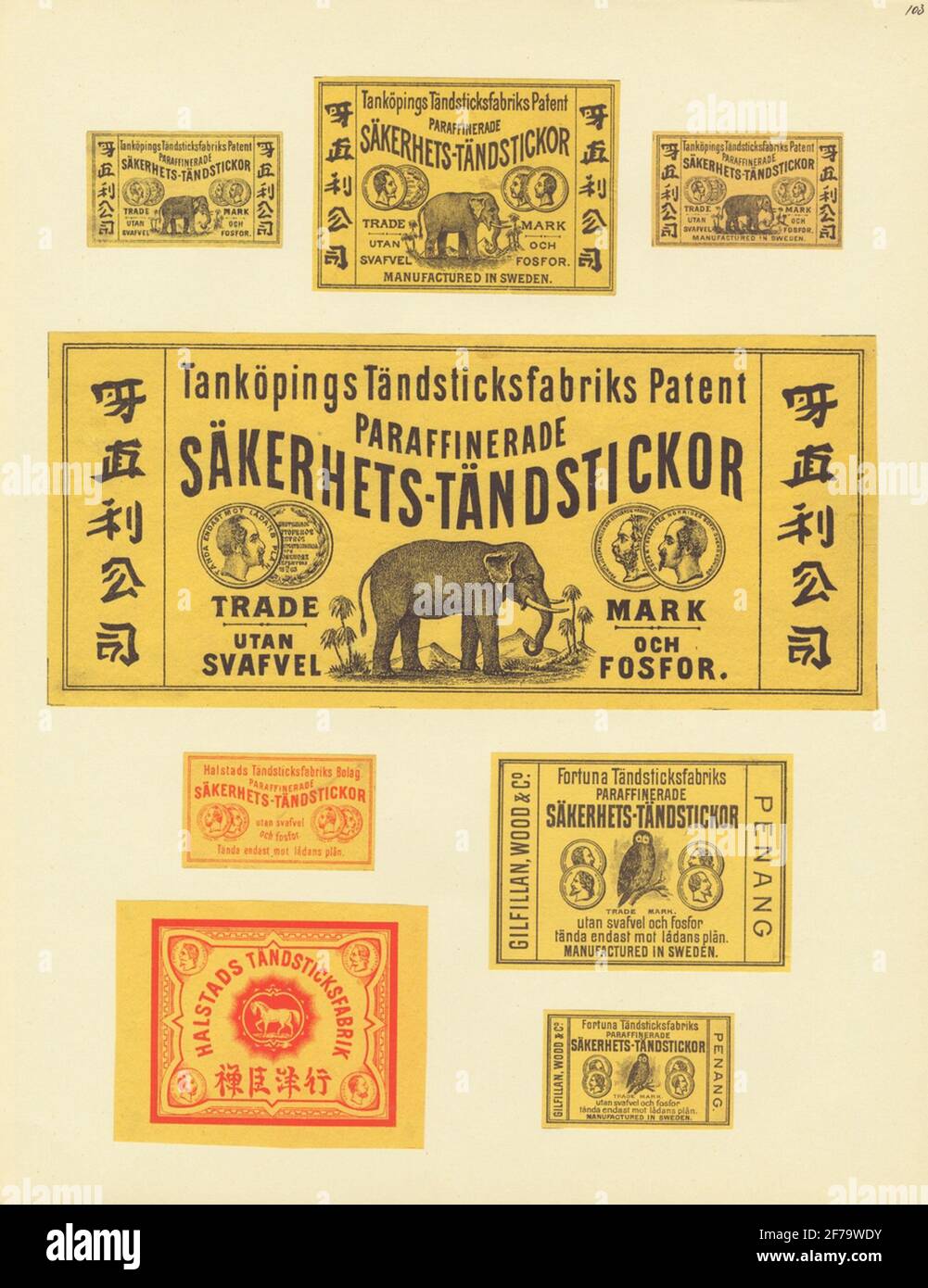 Labels for match boxes, from the Swedish industrial and trading museum ...
