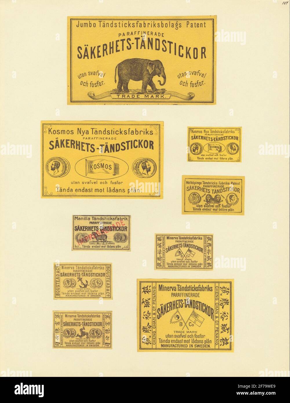 Labels for matchboxes, from the Swedish industrial and trading museum ...