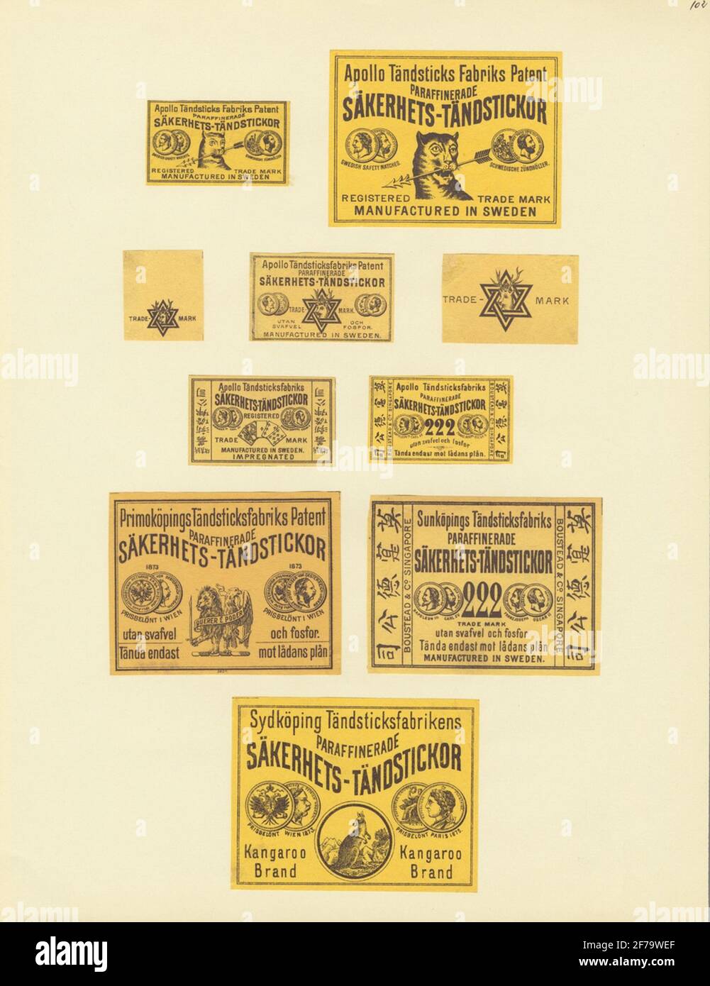 Labels for matchboxes, from the Swedish industrial and trading museum ...