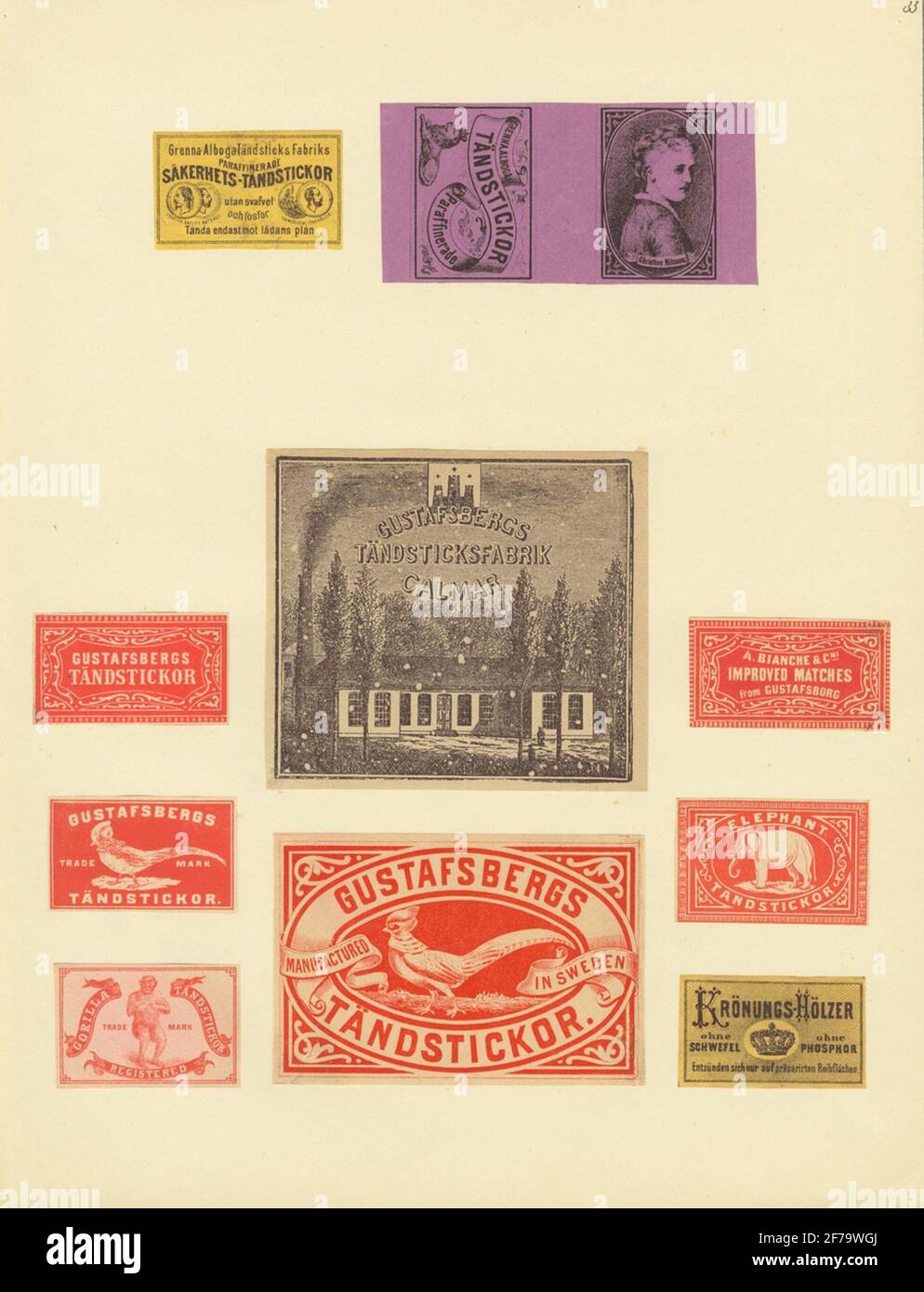 Labels for matchboxes, from the Swedish industrial and trading museum ...