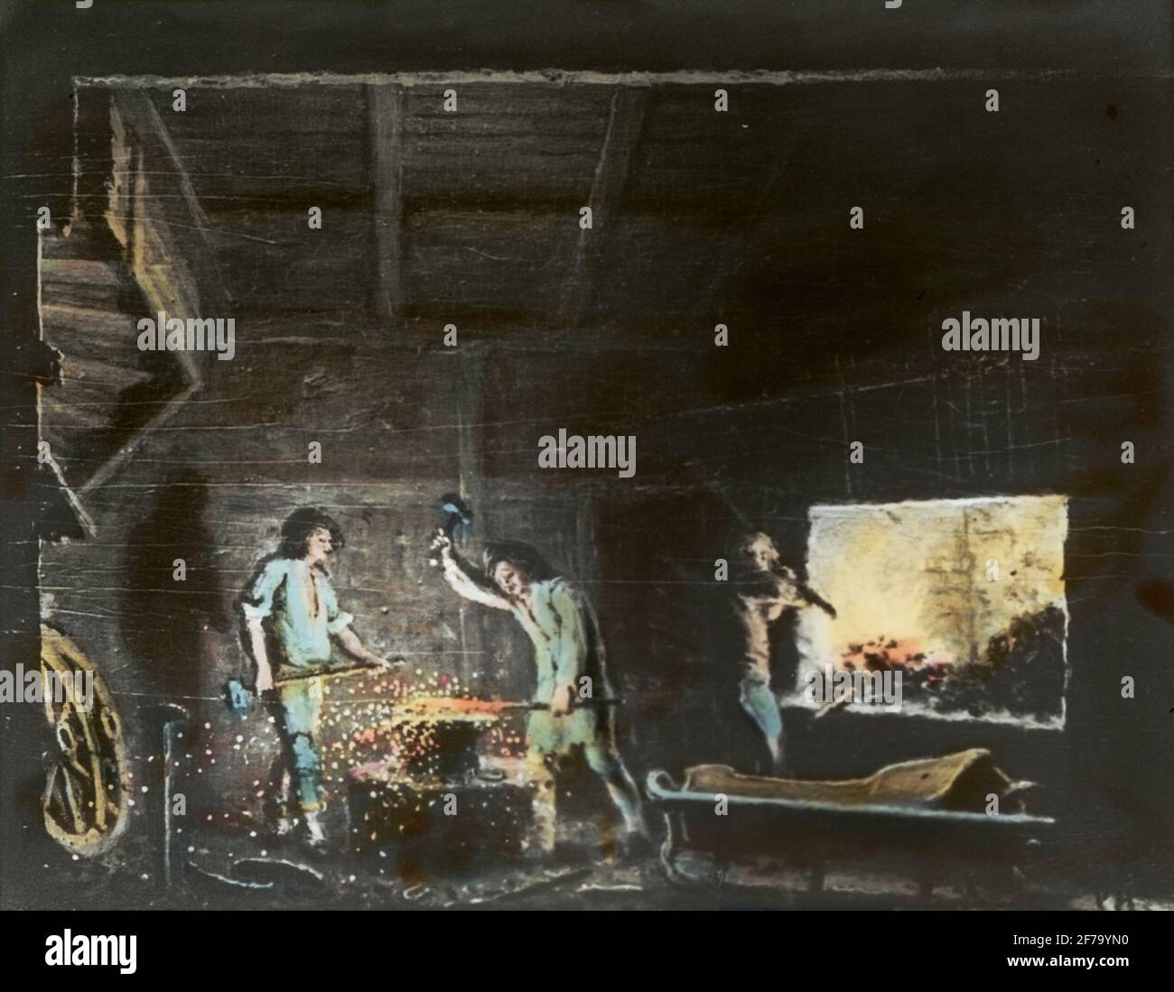 Hand painted light image with motif from inside forge Stock Photo - Alamy