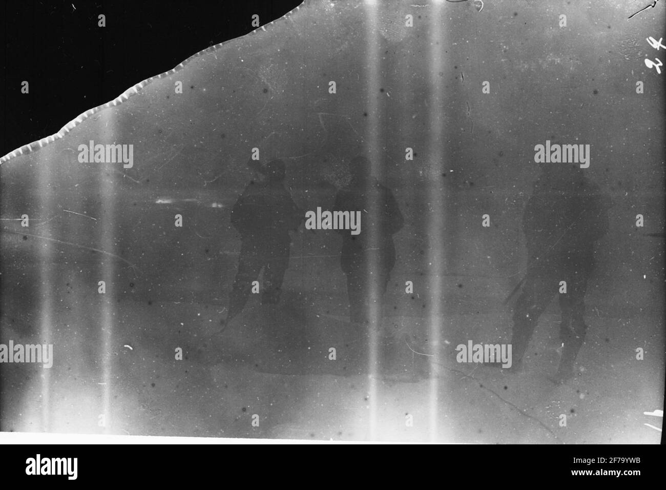 S.A. Andrée, Knut Fraenkel and Nils Strindberg view the pushed polar ...