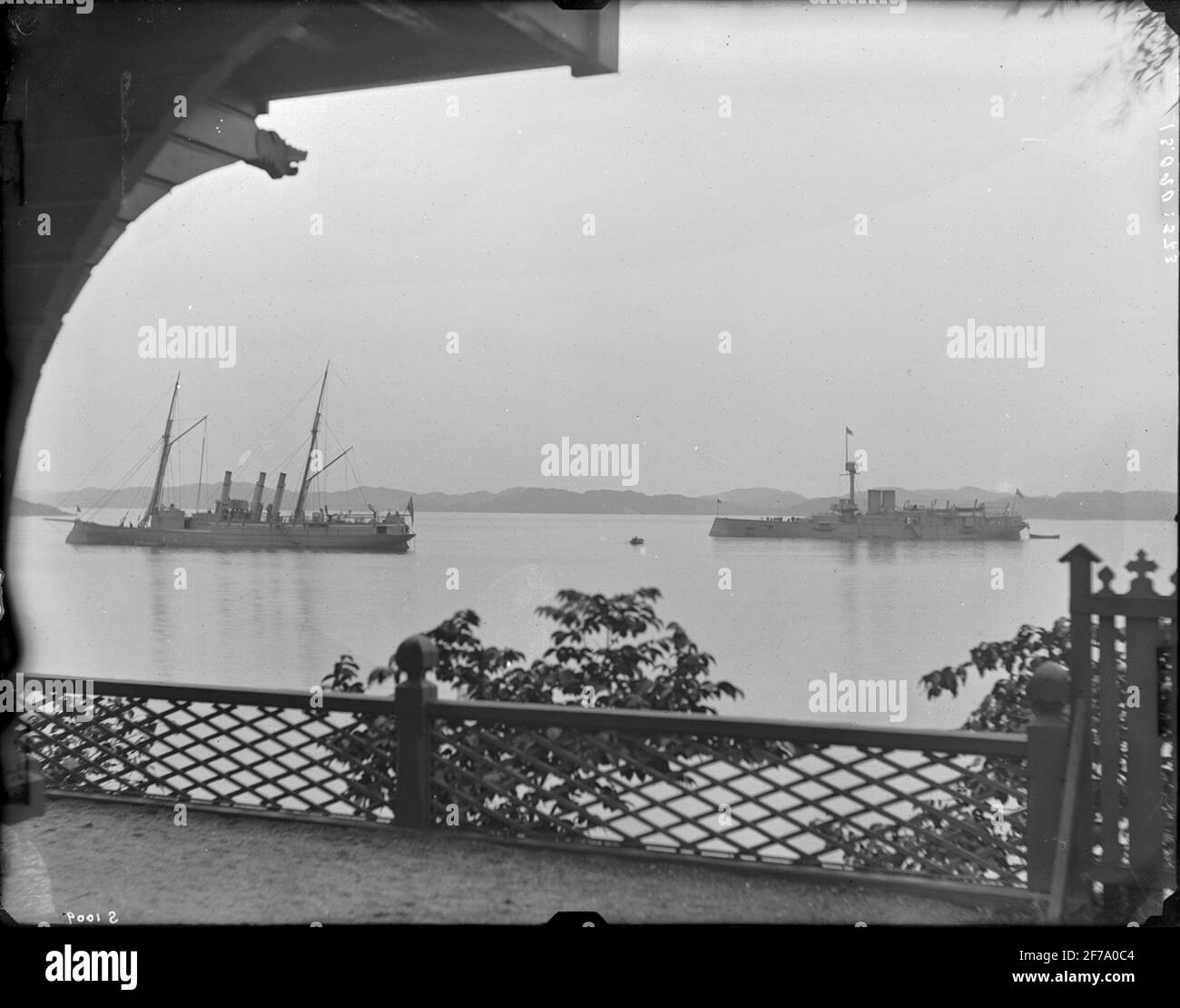 The armored boat "Svea" and a cannon boat. The end of the 19th century ...
