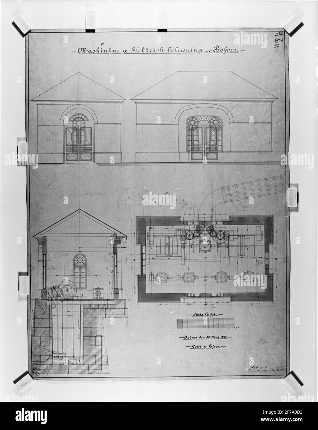 Drawing over machine houses for electrical lighting at Bofors. Arboga ...