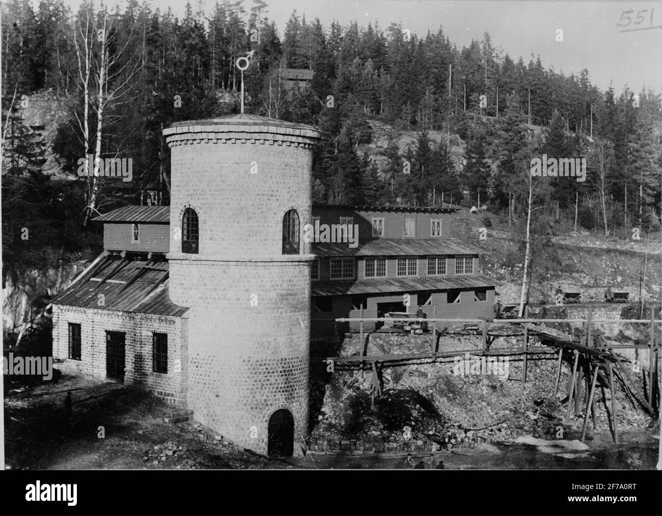 Large mine, heel mountain. Shaft, machine house and the grid house for ...