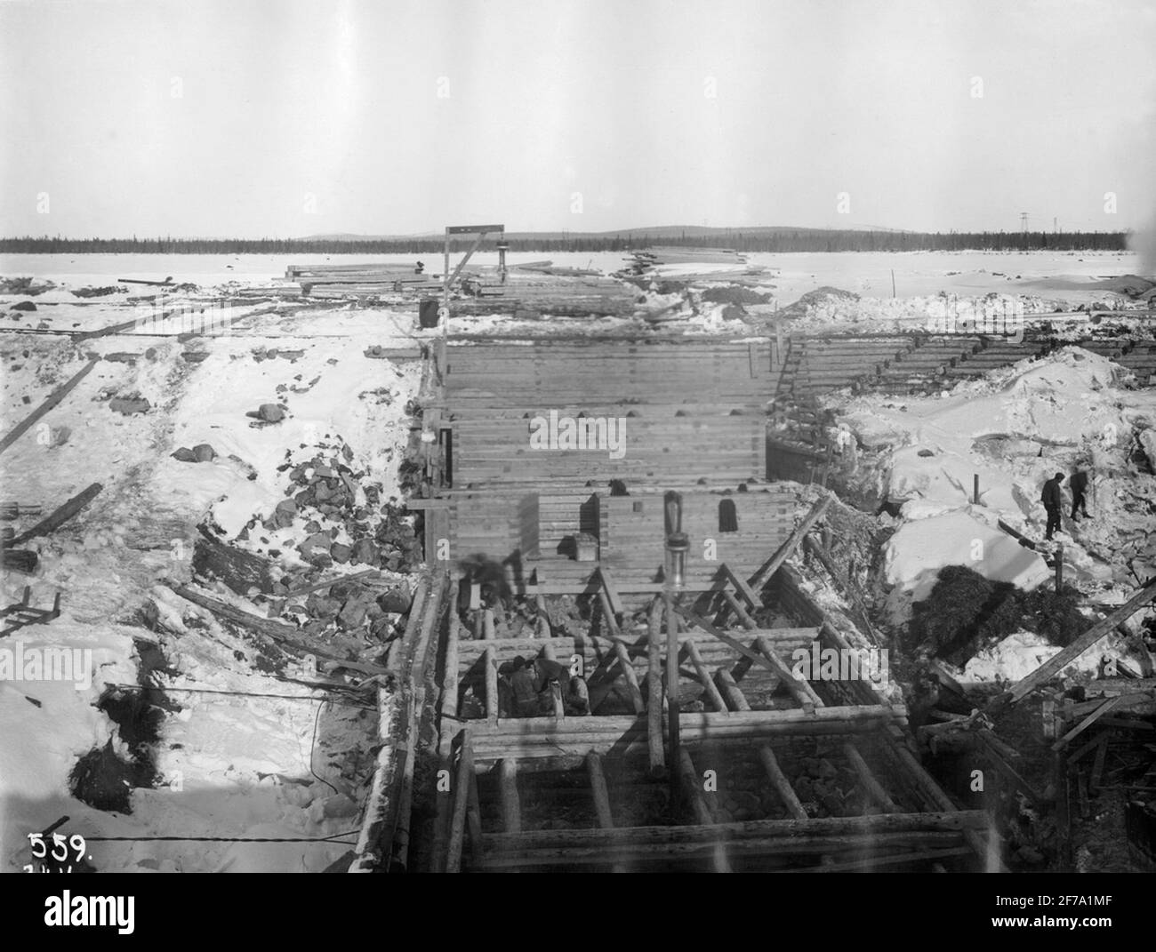 Porus power plants. Timber and stone filling of coffin in, eastern part ...