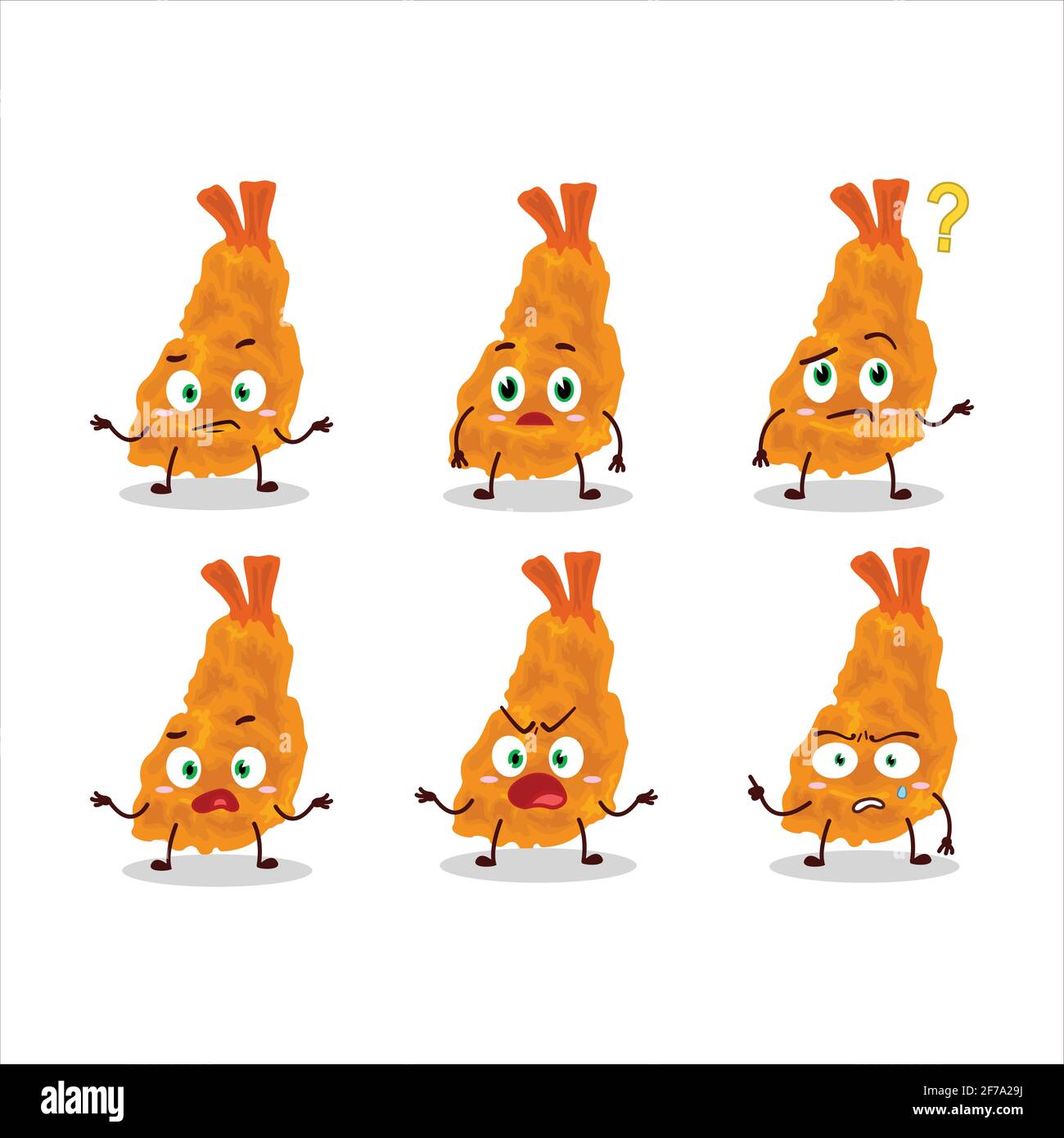 Cartoon character of fried shrimp with what expression. Vector ...
