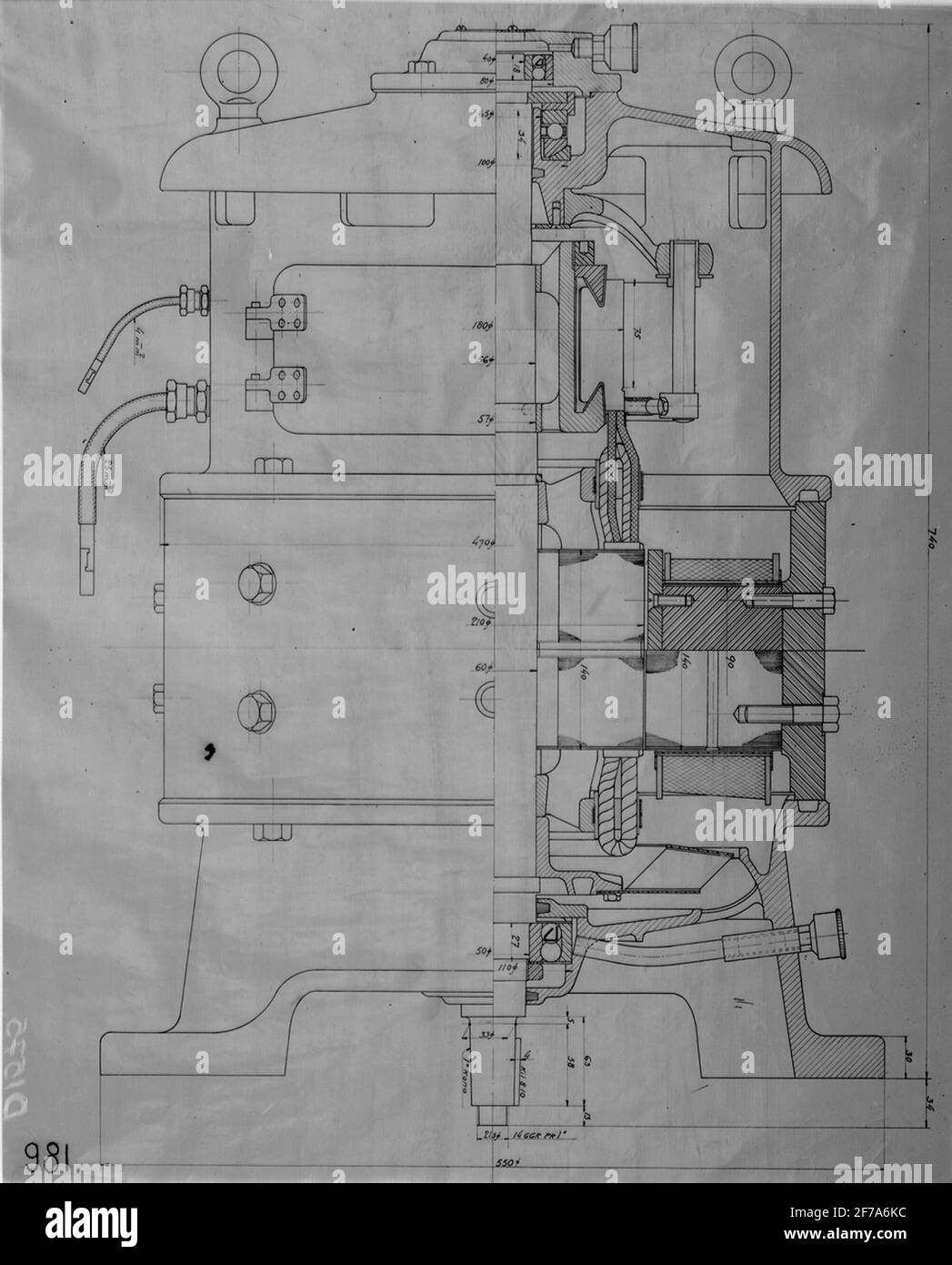 Section of oil pump motor (drawing Stock Photo - Alamy