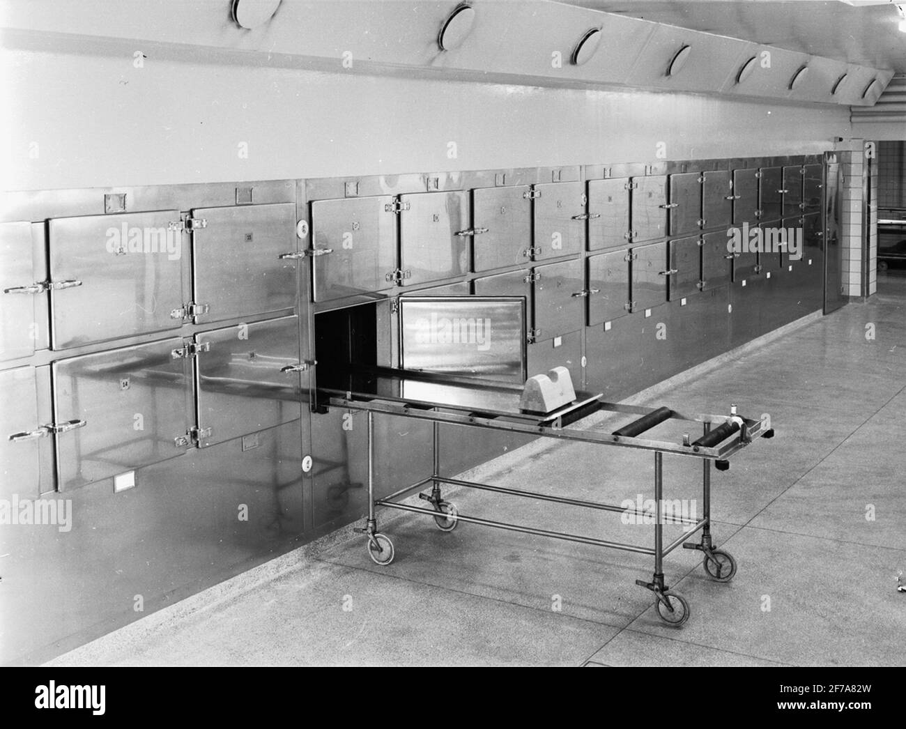 Carriage to cool box for corpse Stock Photo - Alamy