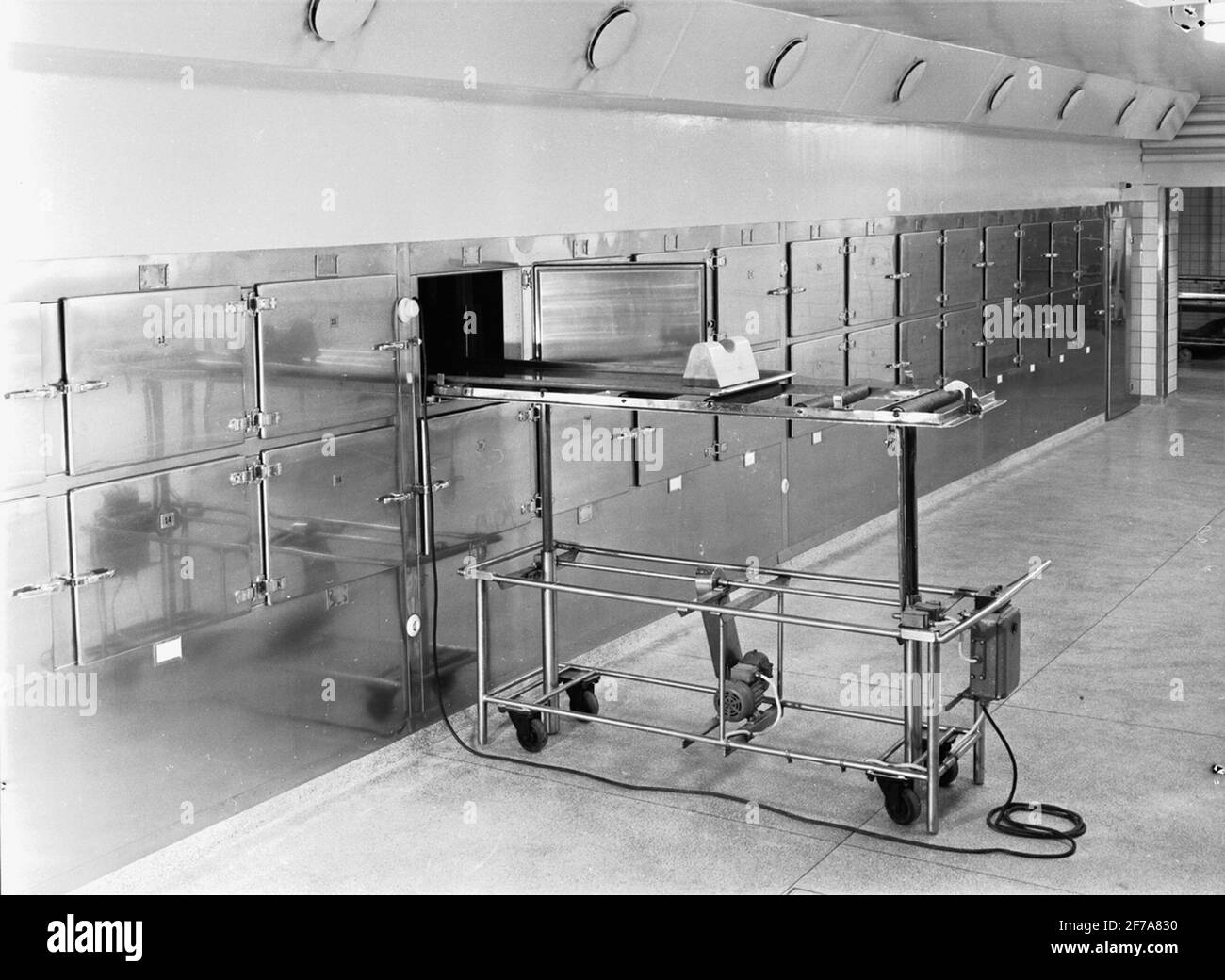 Carriage to cool box for corpse Stock Photo - Alamy