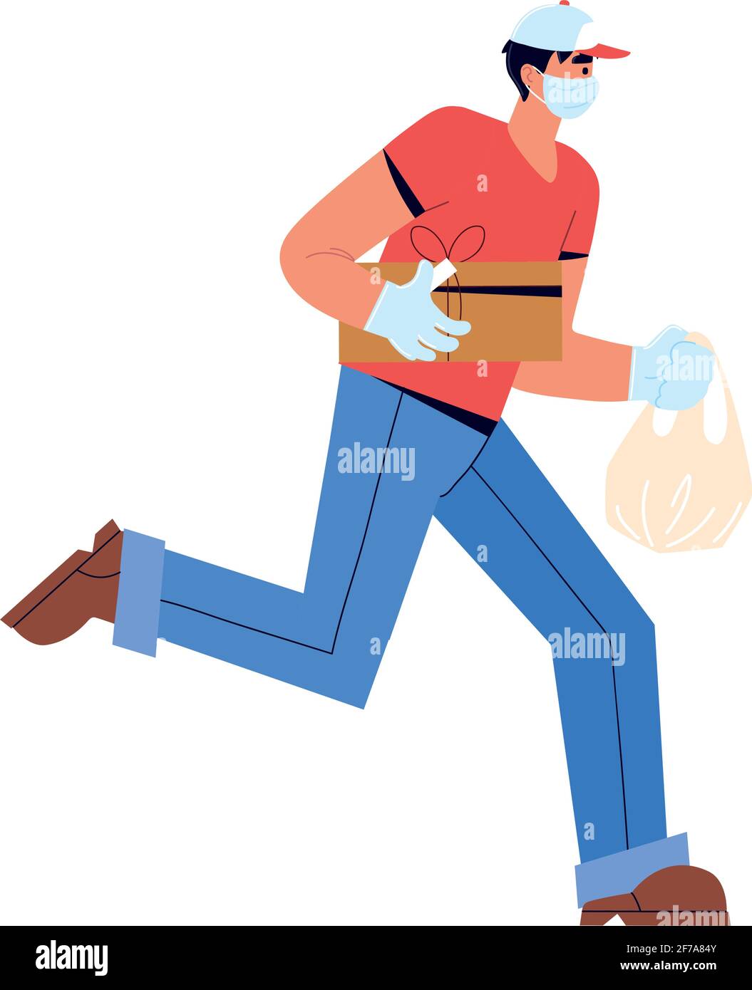 Young courier holding cardboard Stock Vector Images - Alamy