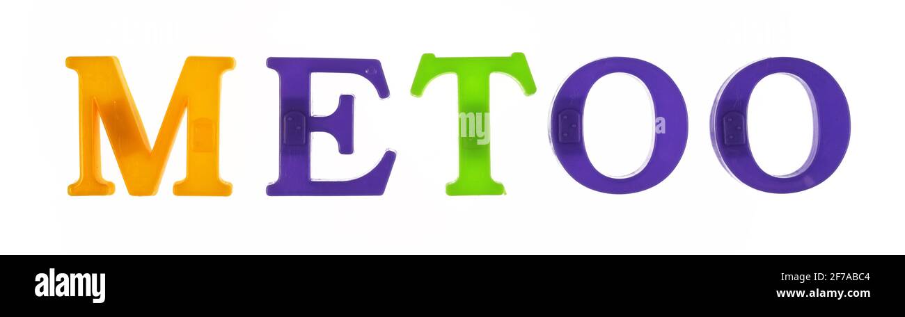 The word metoo is lined with multicolored plastic letters isolated on ...
