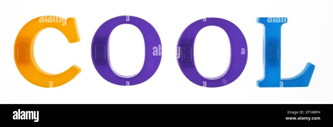 The word cool is lined with multicolored plastic letters isolated on ...