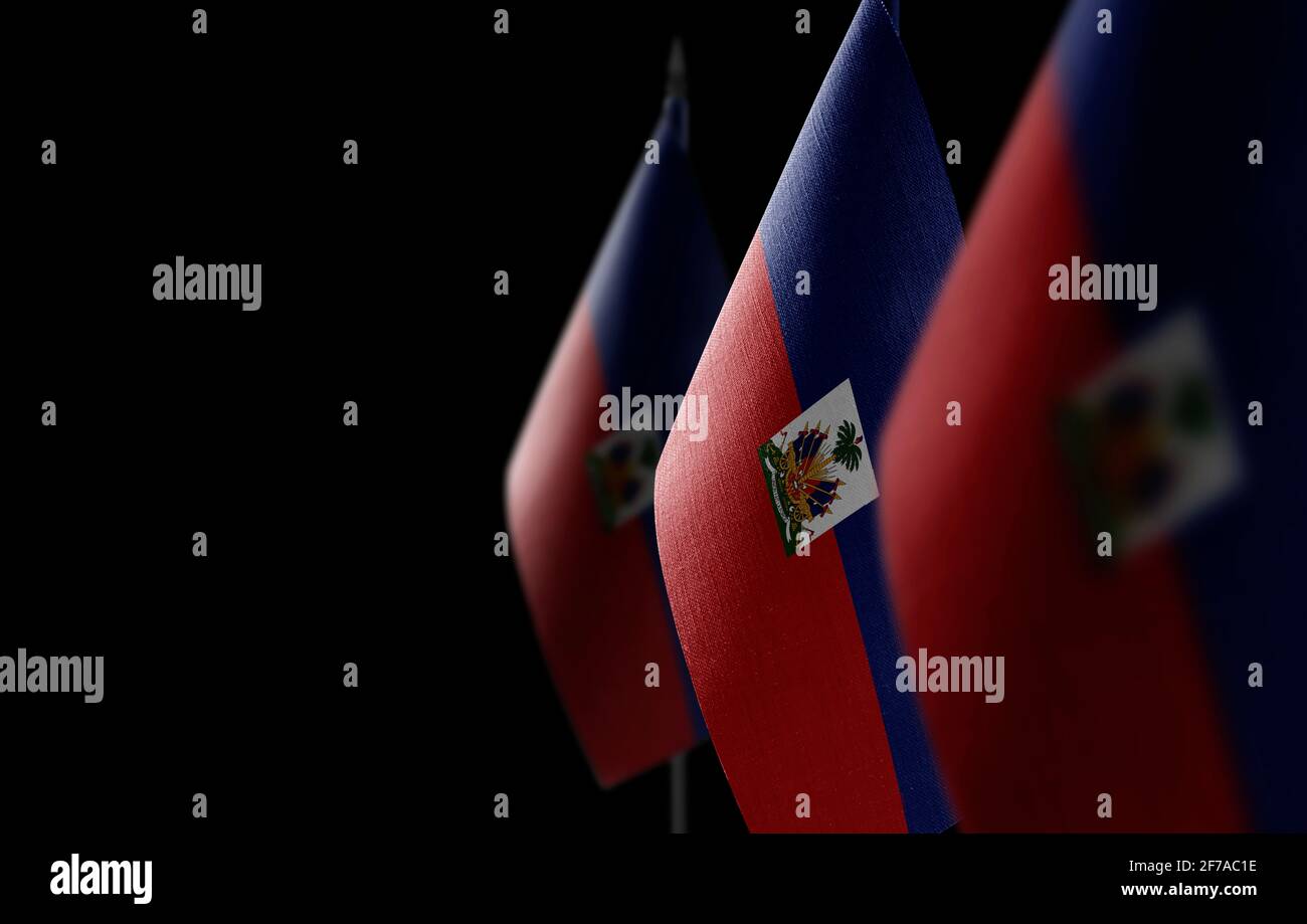 Small national flags of the Haiti on a black background Stock Photo - Alamy