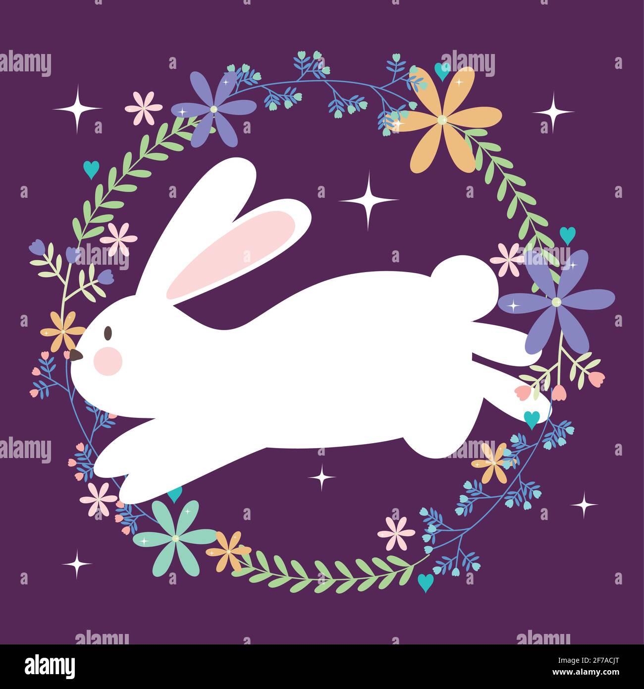 cute bunny and floral wreath Stock Vector Image & Art - Alamy