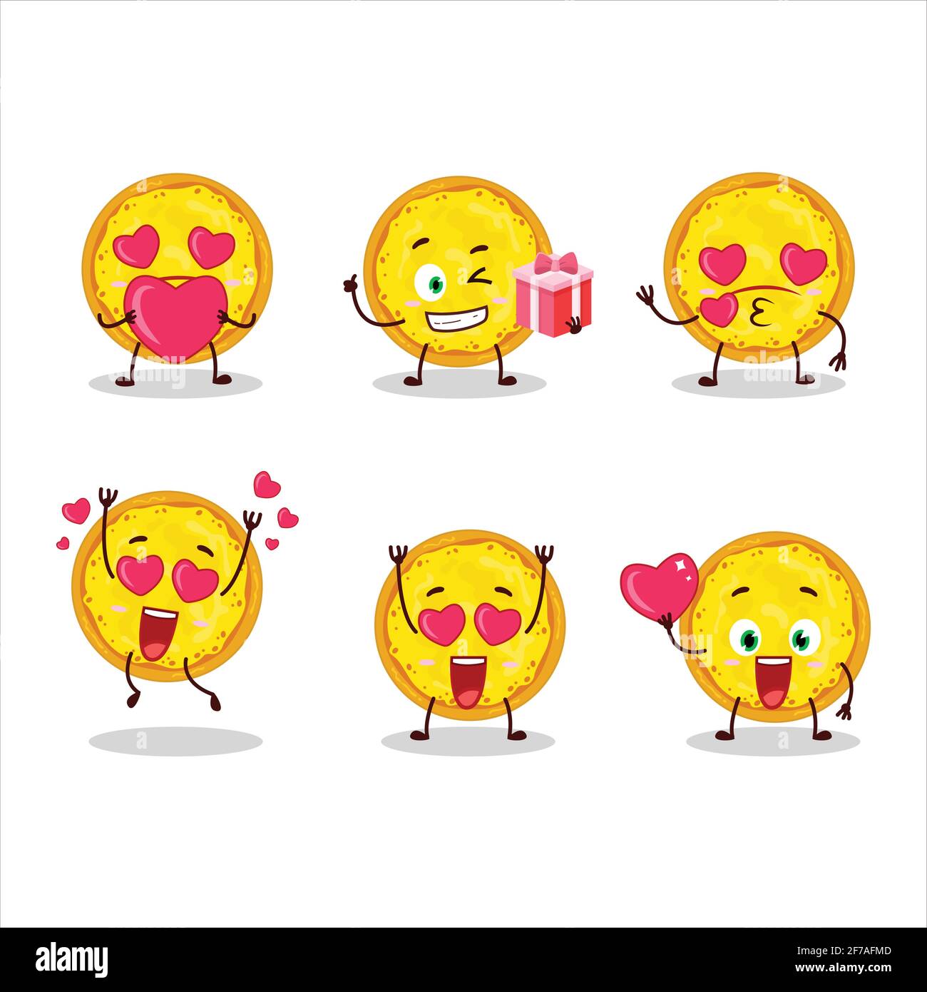 Italian cheese pizza cartoon character with love cute emoticon. Vector ...