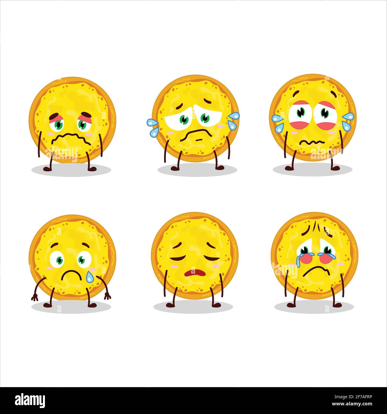 Italian cheese pizza cartoon character with sad expression. Vector ...