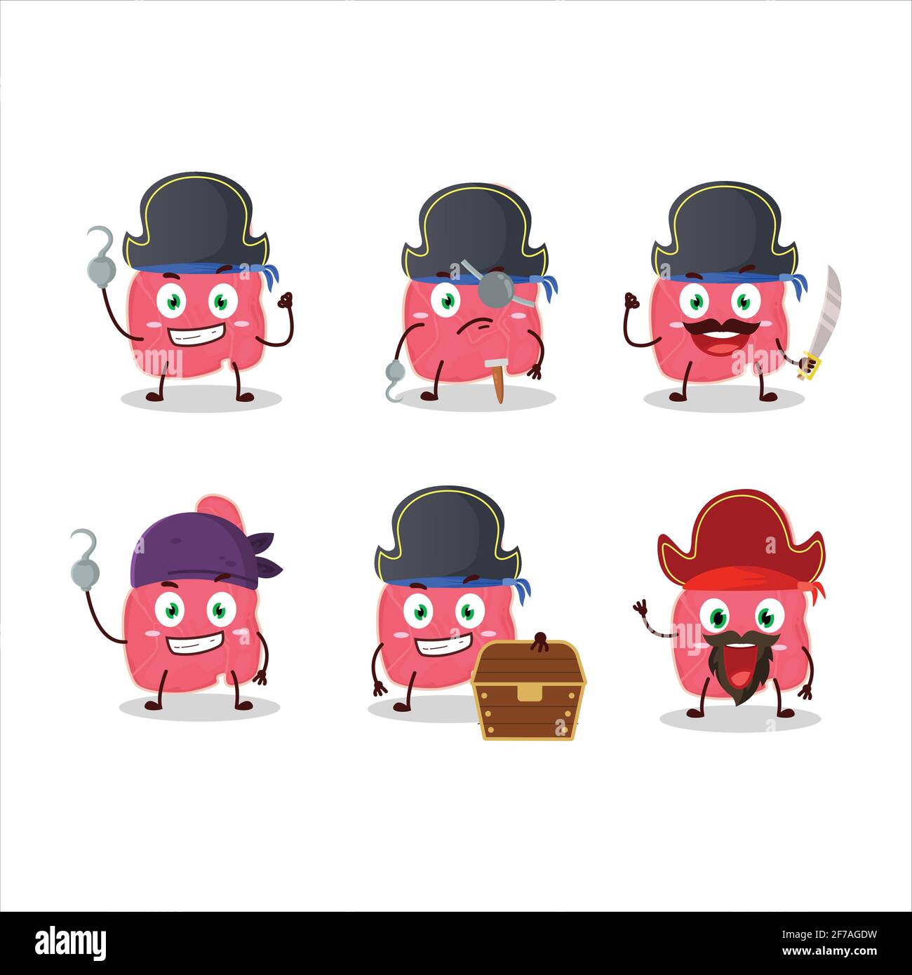 Cartoon character of prime rib with various pirates emoticons. Vector ...