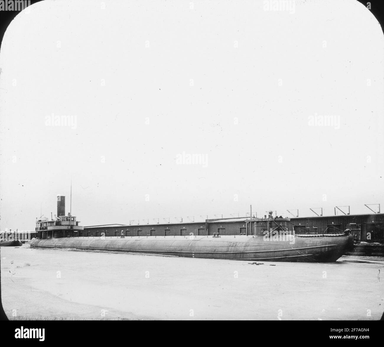 Skiopticone image with motifs of ships. A so-called "whaleback" boat ...