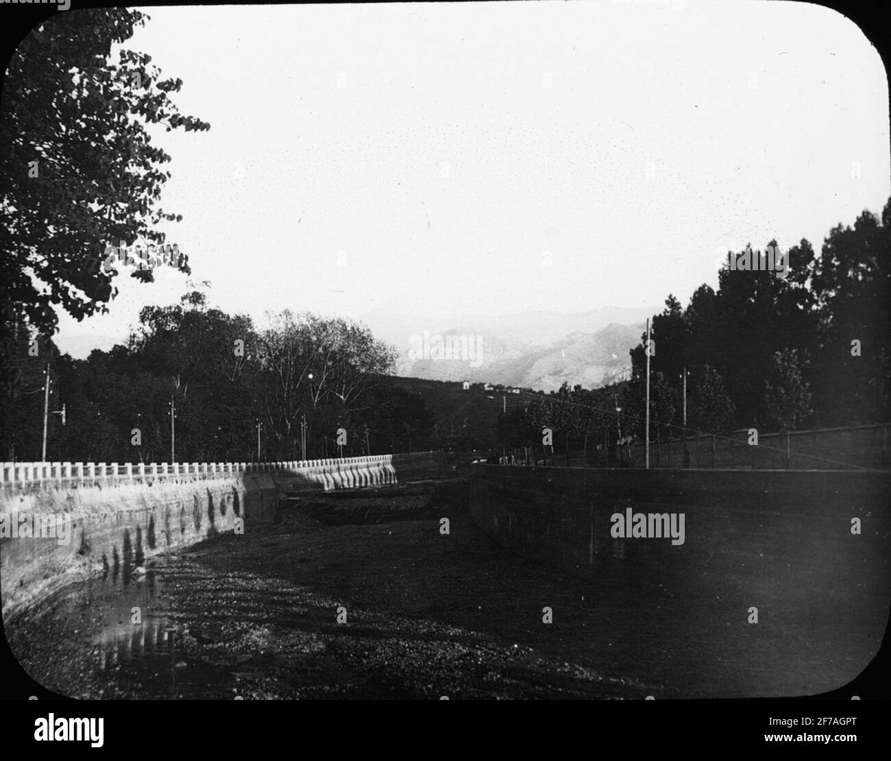 Skiopticon image with motifs of Rio River Genil with mountain range ...