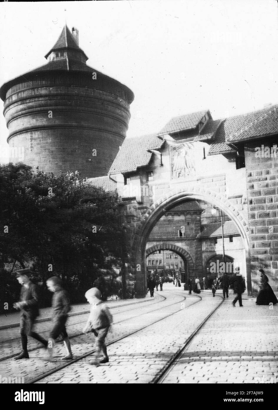 Skiopticon image with motifs of port in the city wall, Nuremberg. The ...