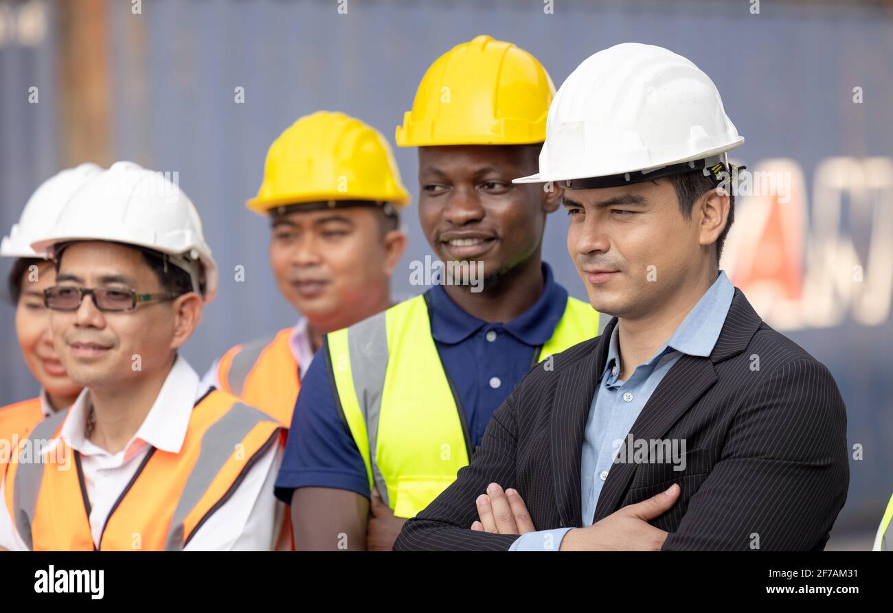 Unity and success concept.Bottom view of Engineer team people standing ...