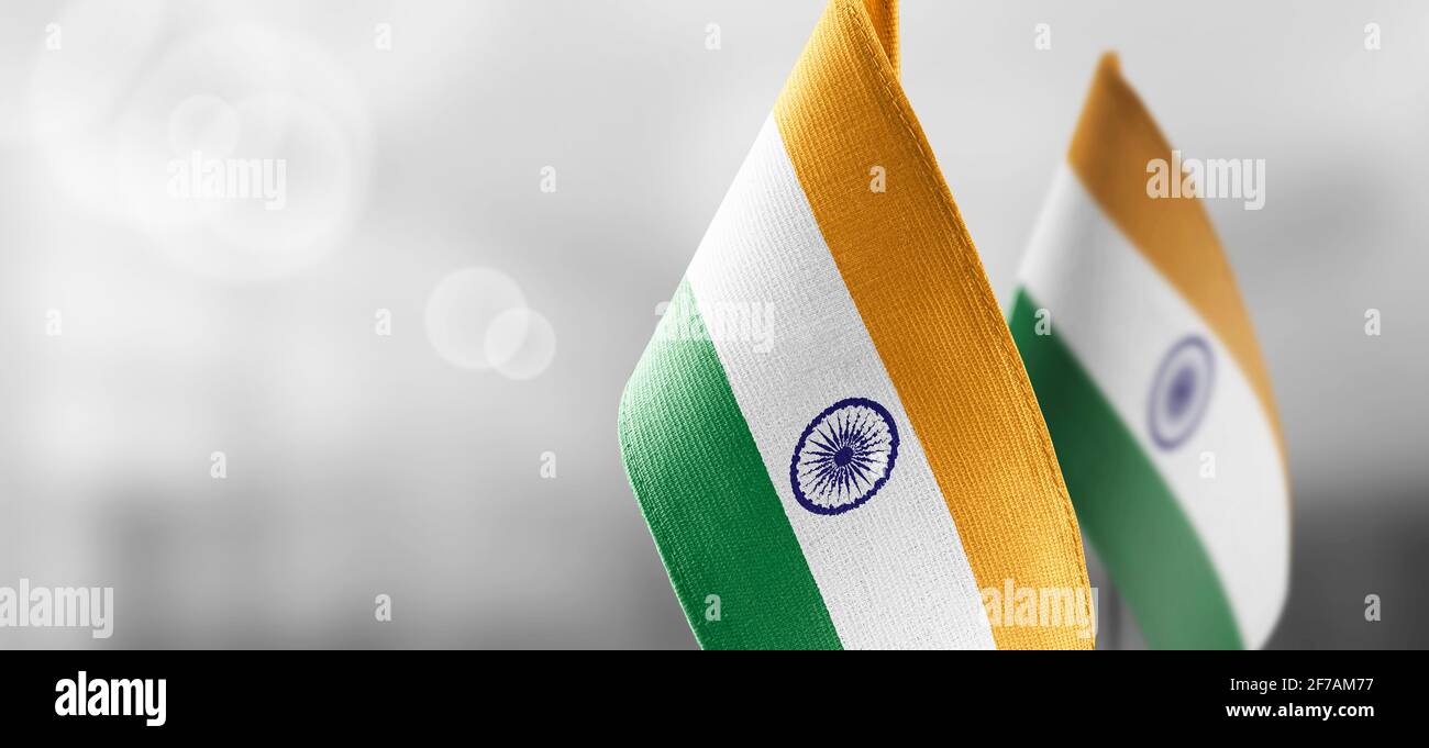 Small national flags of the India on a light blurry background Stock ...