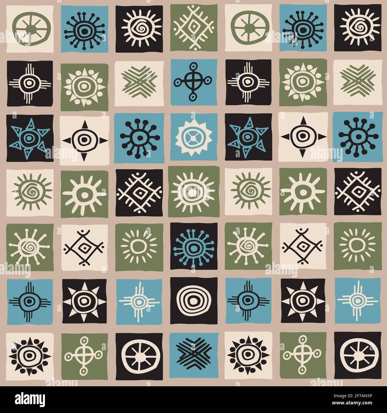 Vintage ethnic background with squares and sun symbols Stock Vector ...