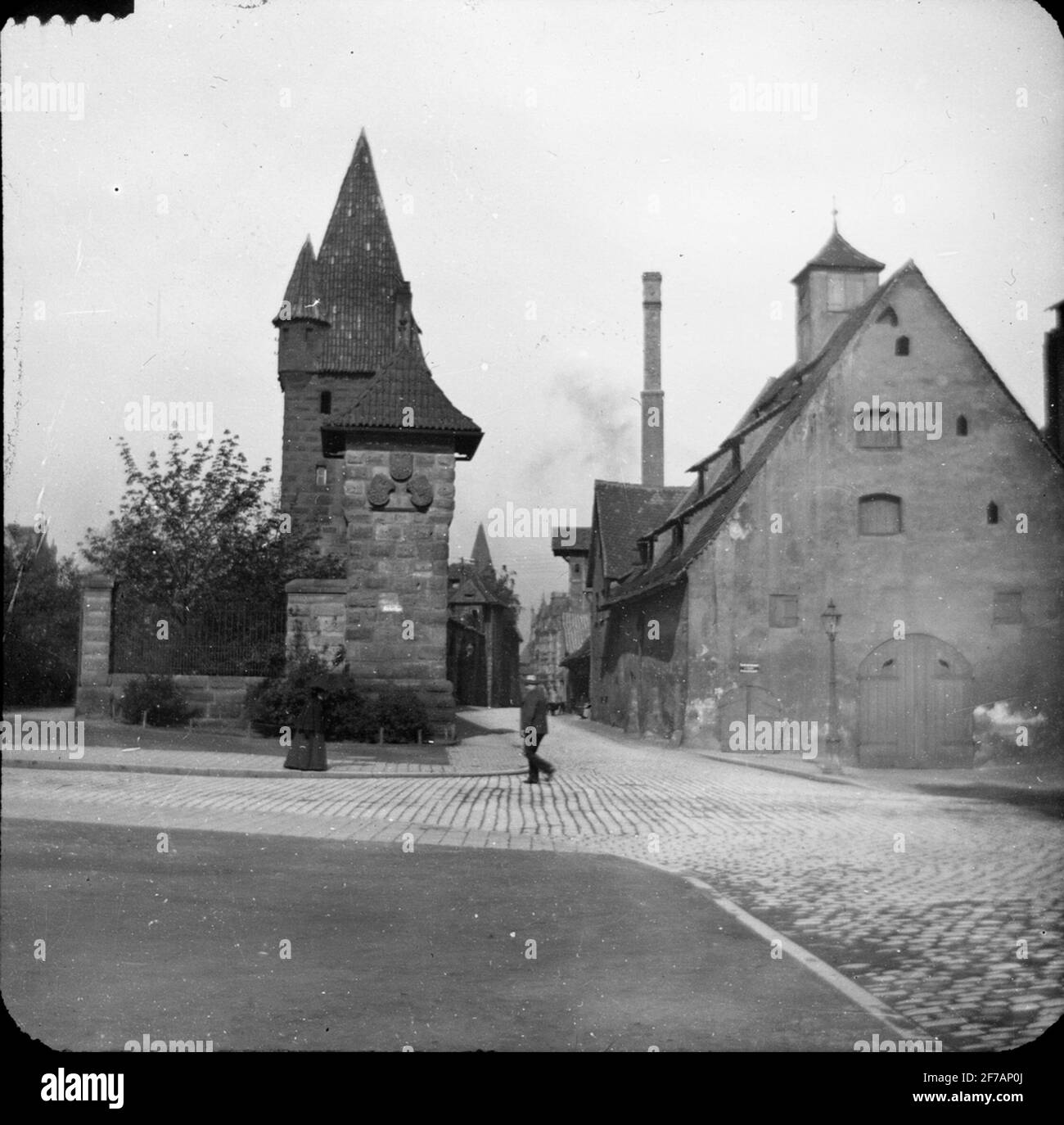 Skiolet icon with motifs from the city wall with towers in Nuremberg ...