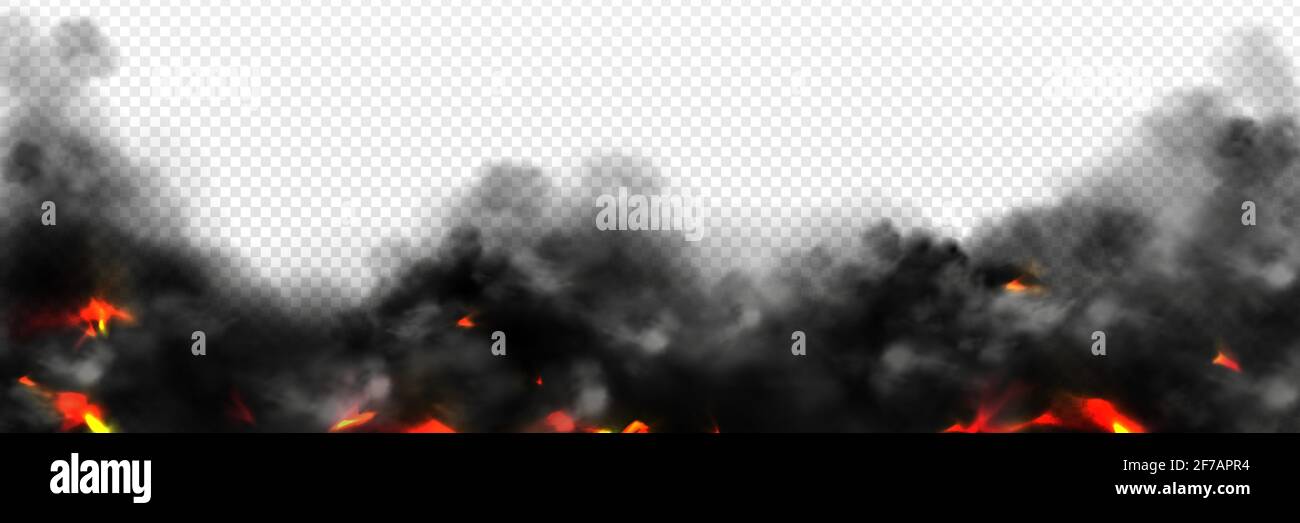 Realistic smoke with fire glow or sparks border. Burning flame ...
