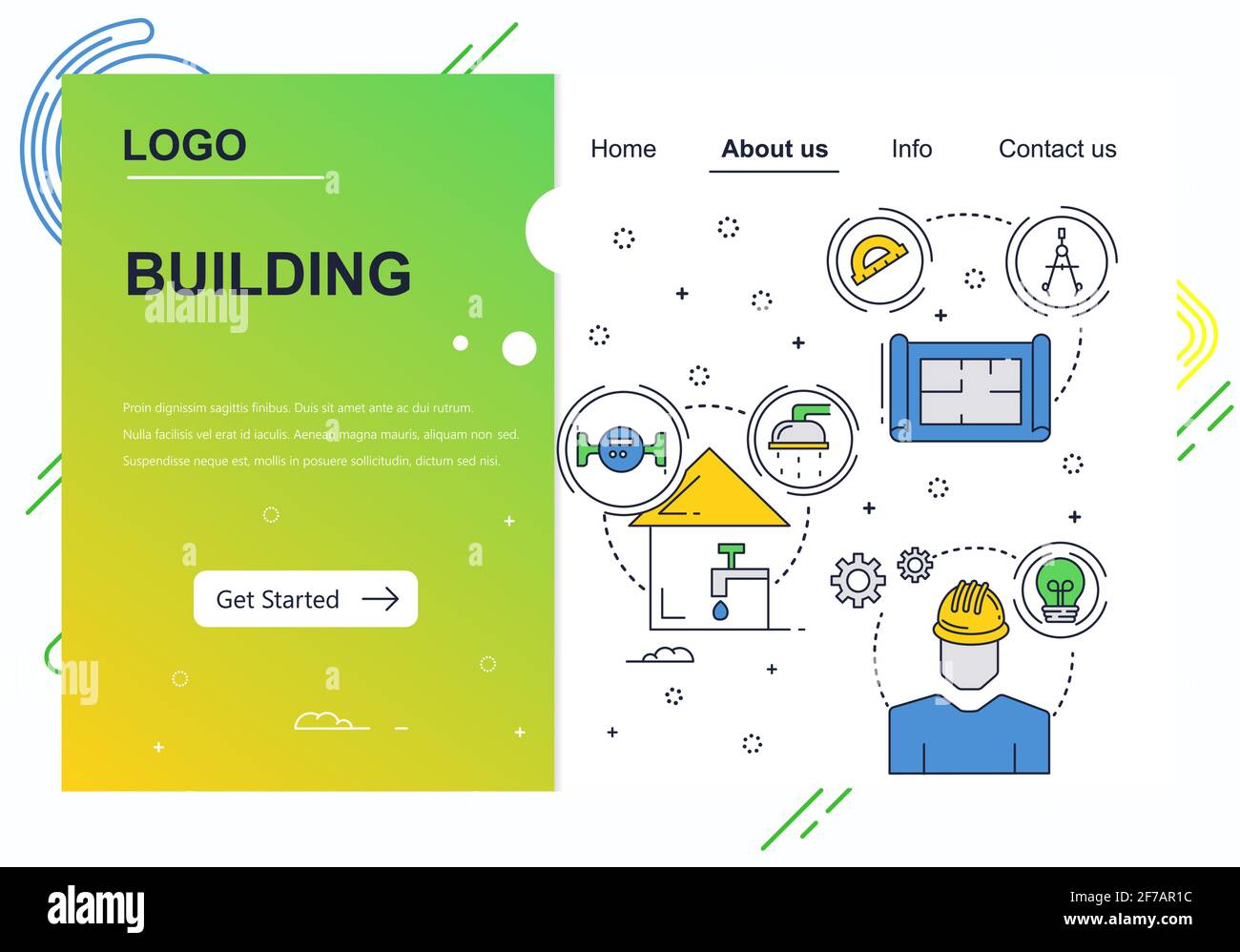 Vector web site linear art design template. Building construction ...