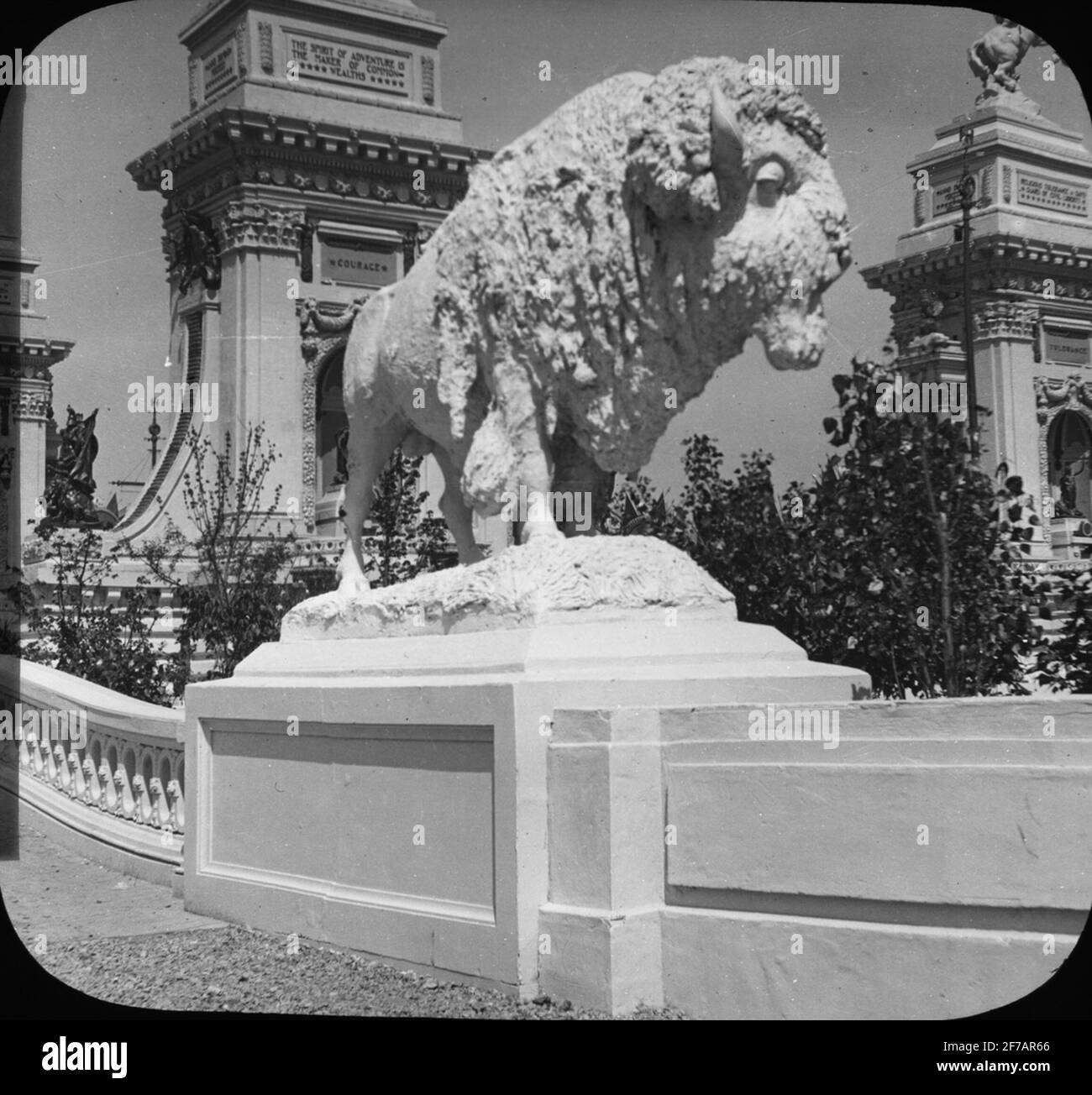 Skiopticone image with motifs of sculpture of Bisonoxe. Inscriptions on ...